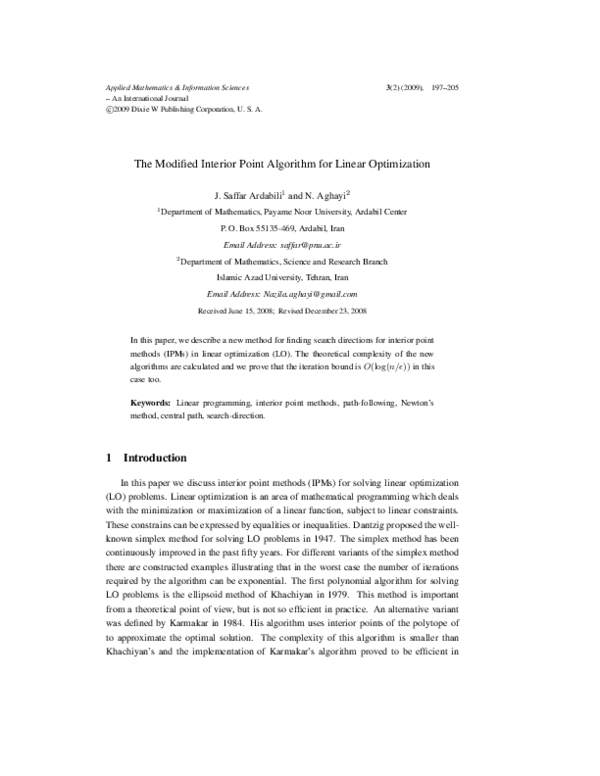 (PDF) The Modified Interior Point Algorithm for Linear Optimization