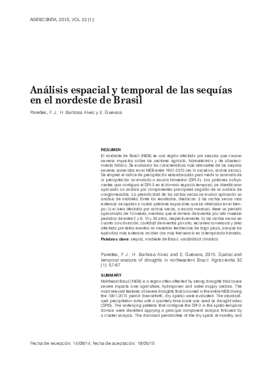 Pdf Spatial And Temporal Analysis Of Droughts In Northeastern Brazil