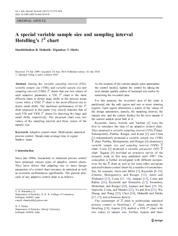 (PDF) A special variable sample size and sampling interval Hotelling s T 2 chart