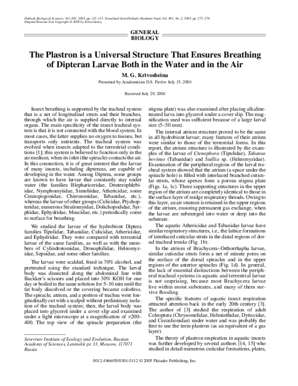 (PDF) The plastron is a universal structure that ensures breathing of ...