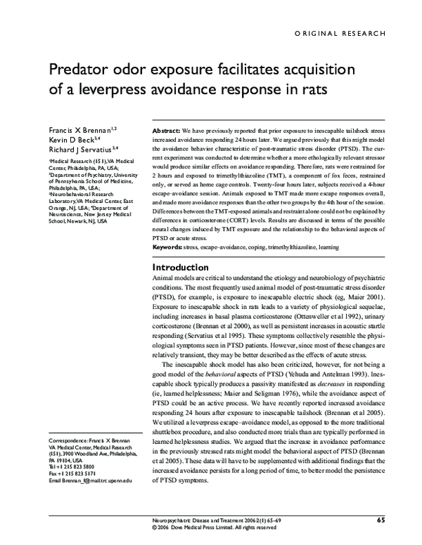 (PDF) Predator odor exposure facilitates acquisition of a leverpress ...