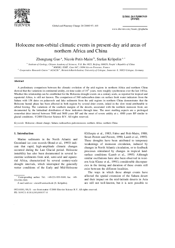 (PDF) Holocene non-orbital climatic events in present-day arid areas of ...
