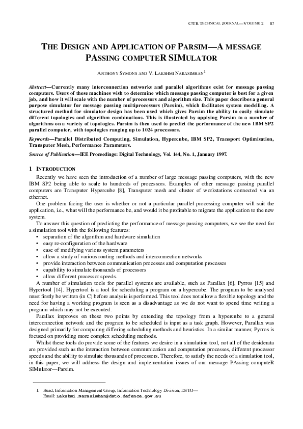 (PDF) Design and application of Parsim — a message-passing computer simulator