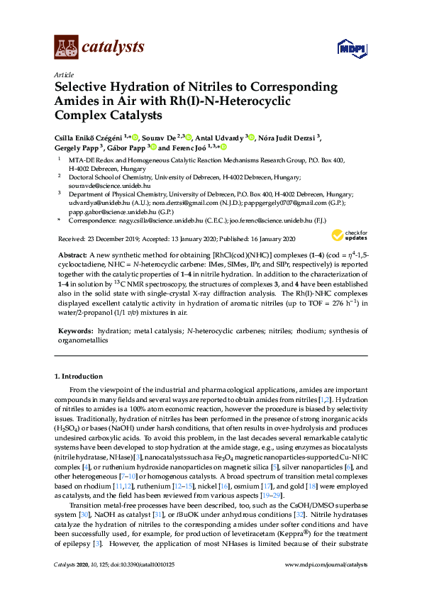 (PDF) Selective Hydration of Nitriles to Corresponding Amides in Air ...