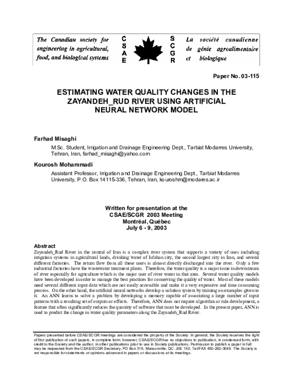 (PDF) Estimating Water Quality Changes in the Zayandeh_Rud River Using ...