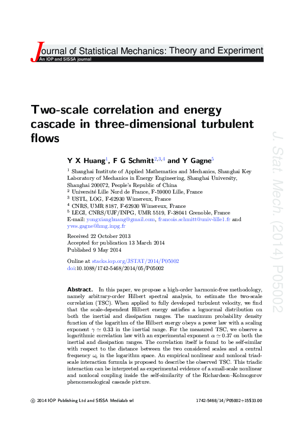 Pdf Two Scale Correlation And Energy Cascade In Three Dimensional Turbulent Flows