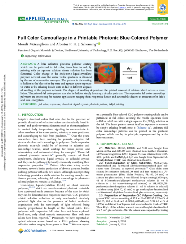 (PDF) Full Color Camouflage in a Printable Photonic Blue-Colored Polymer