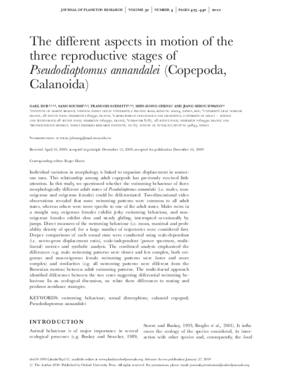 (PDF) How and Why the Three Adult States of Pseudodiaptomus annandalei ...