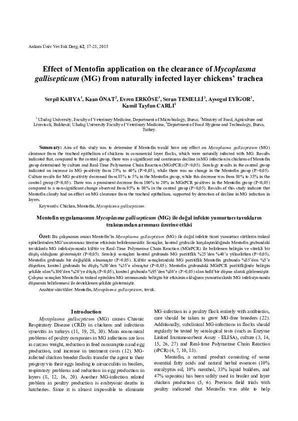 (PDF) Effect of Mentofin application on the clearance of Mycoplasma ...