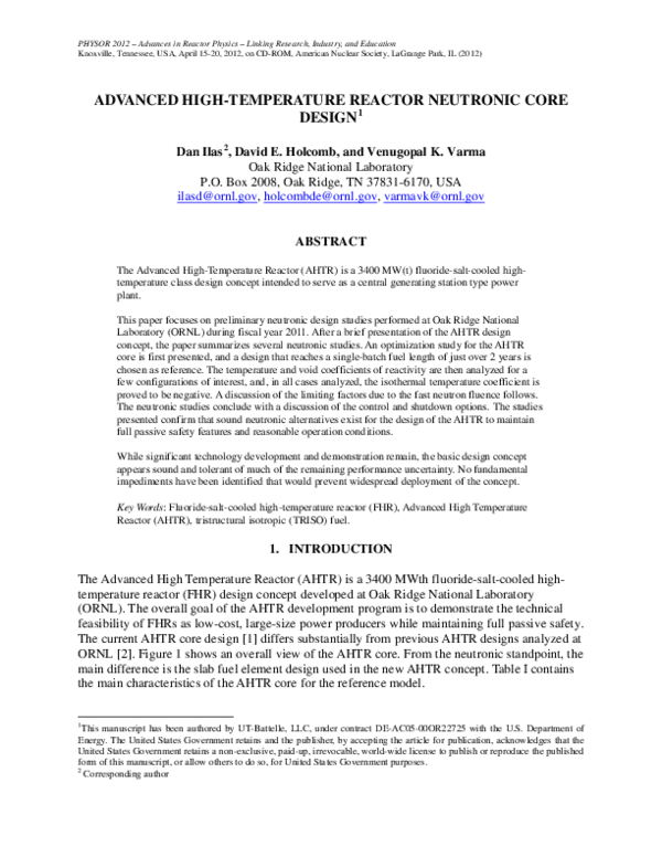 (PDF) Advanced High Temperature Reactor Neutronic Core Design