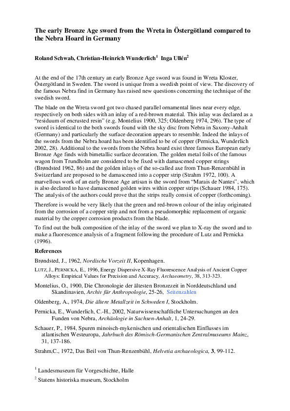 (PDF) The early Bronze Age sword from the Wreta in Östergötland ...