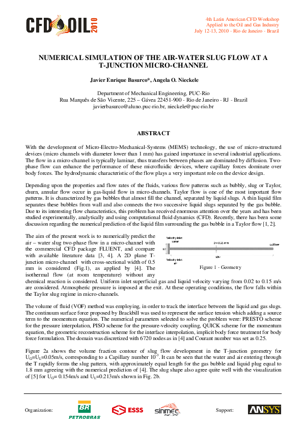 (PDF) Numerical Simulation of the Air-Water Slug Flow at a T-Junction Micro-Channel