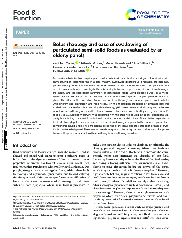 (PDF) Bolus rheology and ease of swallowing of particulated semi-solid ...
