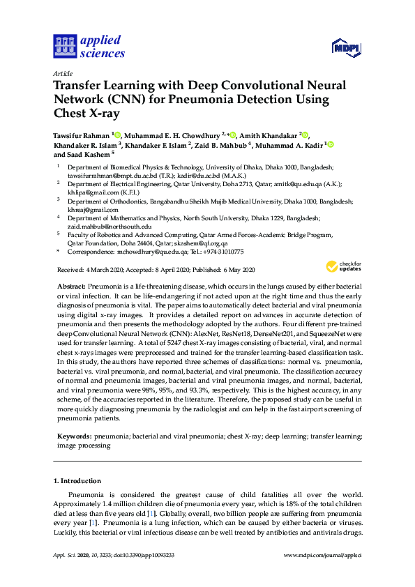 Pdf Transfer Learning With Deep Convolutional Neural Network Cnn For Pneumonia Detection