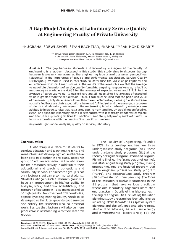 (PDF) A Gap Model Analysis of Laboratory Service Quality at Engineering ...
