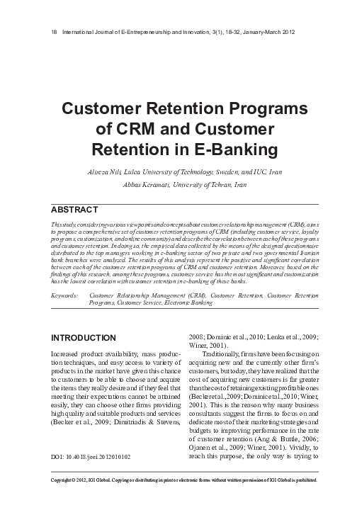 (PDF) Customer Retention Programs of CRM and Customer Retention in E ...