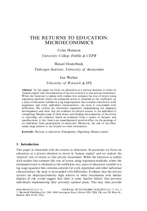 (PDF) The Returns to Education: Macroeconomics