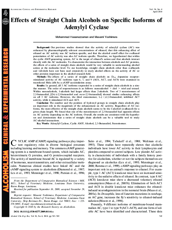 (PDF) Effects of Straight Chain Alcohols on Specific Isoforms of ...