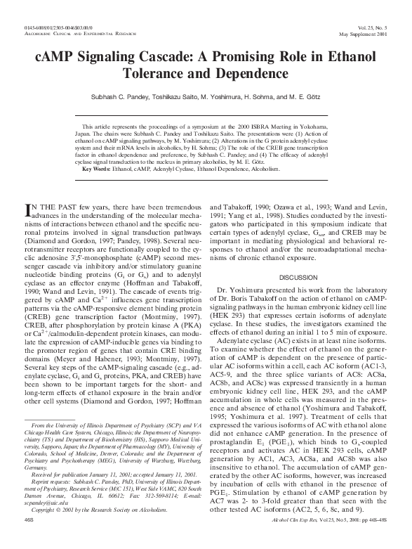 (PDF) cAMP Signaling Cascade: A Promising Role in Ethanol Tolerance and ...