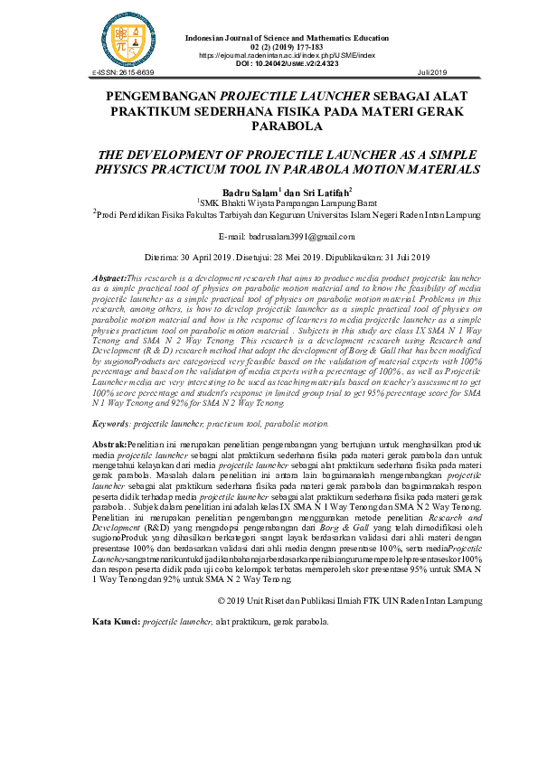 (PDF) Pengembangan Projectile Launcher Sebagai Alat Praktikum Sederhana ...
