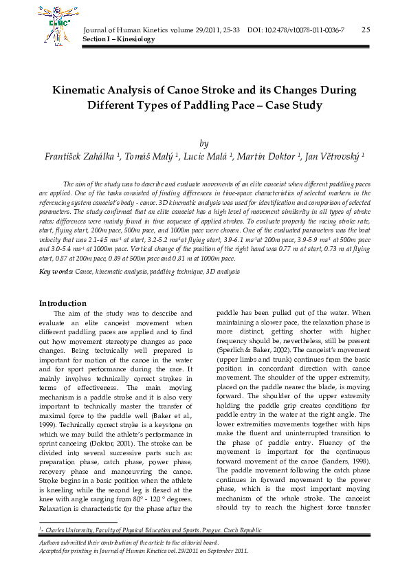 (PDF) Kinematic Analysis of Canoe Stroke and its Changes During ...