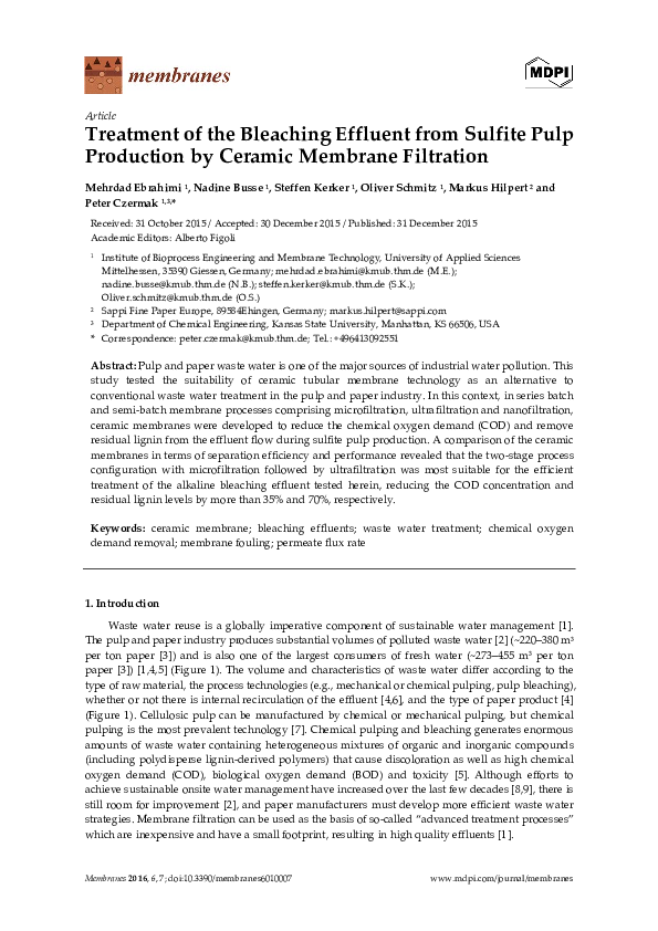 (PDF) Treatment of the Bleaching Effluent from Sulfite Pulp Production ...