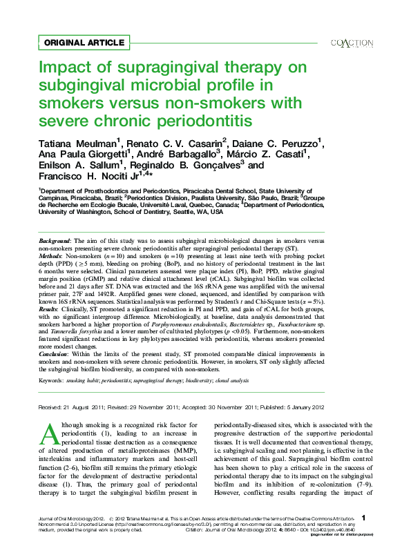 (PDF) Impact of supragingival therapy on subgingival microbial profile ...