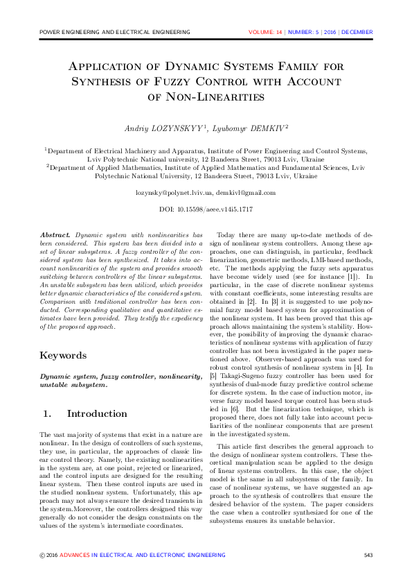 (PDF) Application of Dynamic Systems Family for Synthesis of Fuzzy Control with Account of Non ...