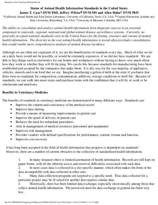 (PDF) Status of Animal Health Information Standards in the United States
