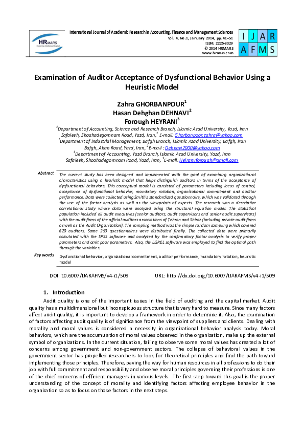 (PDF) Examination of Auditor Acceptance of Dysfunctional Behavior Using ...