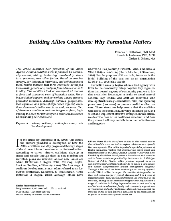 (PDF) Building Allies Coalitions: Why Formation Matters