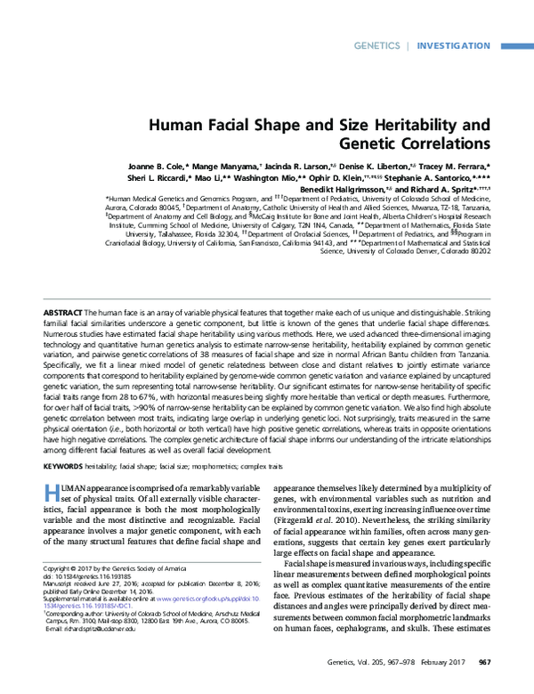 (PDF) Human Facial Shape and Size Heritability and Genetic Correlations