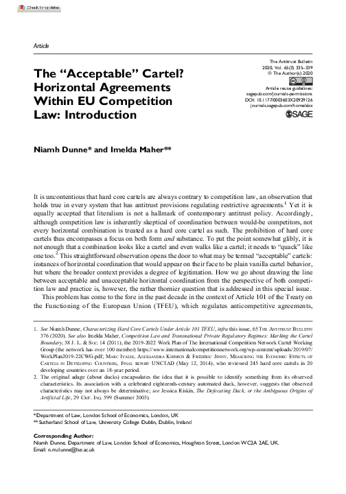 (PDF) The “Acceptable” Cartel? Horizontal Agreements Within EU ...