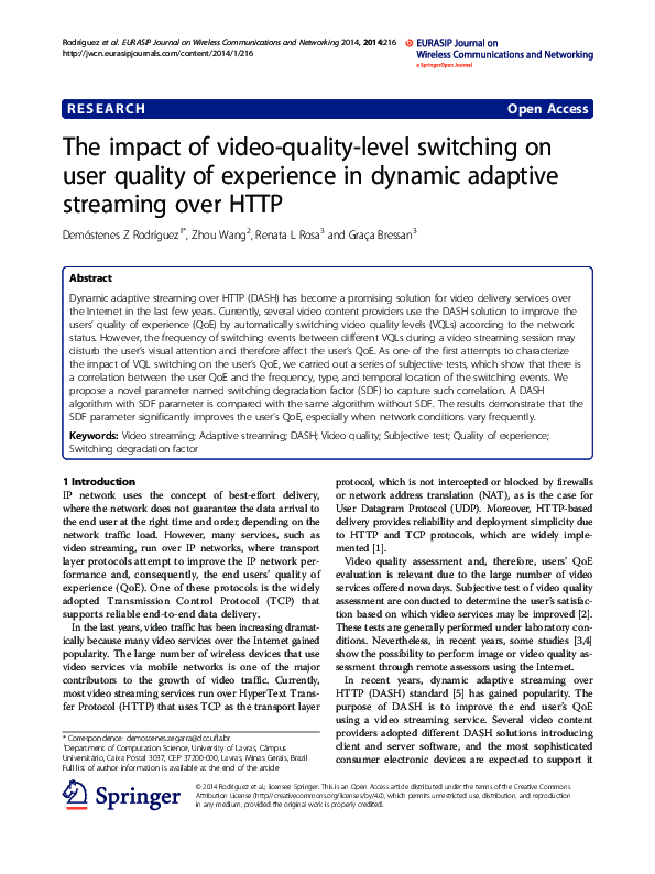 (PDF) The impact of video-quality-level switching on user quality of experience in dynamic ...