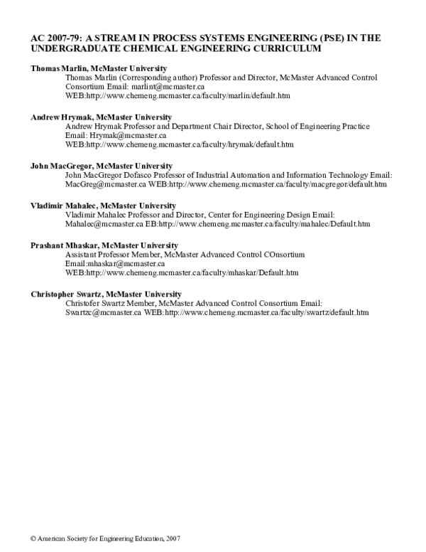 (PDF) Ac 2007-79: A Stream in Process Systems Engineering (Pse) in the ...