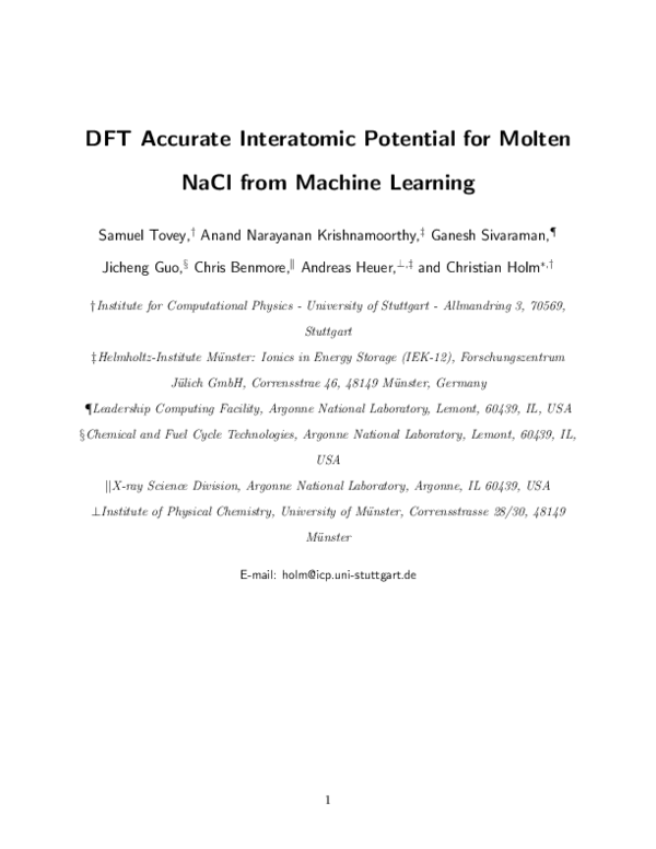 (PDF) DFT Accurate Interatomic Potential for Molten NaCl from Machine ...