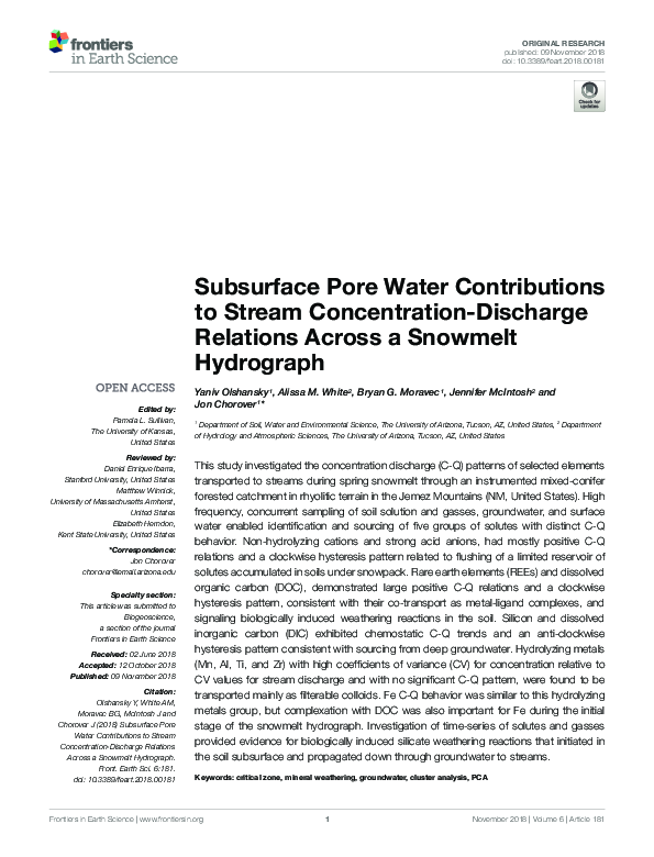 (PDF) Subsurface Pore Water Contributions to Stream Concentration ...