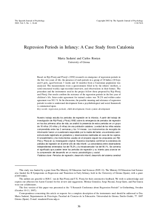 (PDF) Regression Periods in Infancy: A Case Study from Catalonia