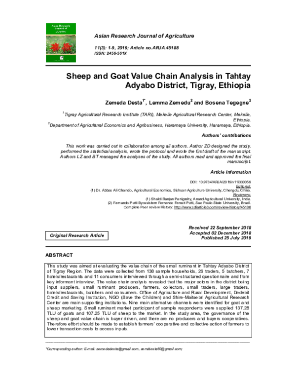 (PDF) Sheep and Goat Value Chain Analysis in Tahtay Adyabo District ...