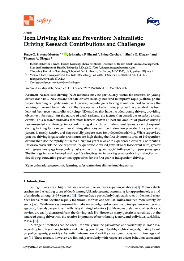 (PDF) Teen Driving Risk and Prevention: Naturalistic Driving Research ...