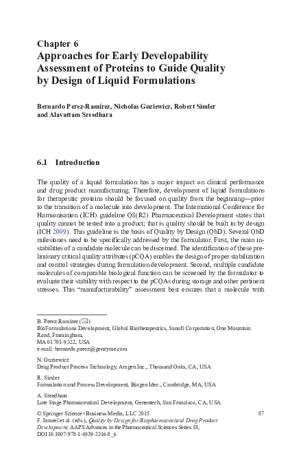 (PDF) Approaches for Early Developability Assessment of Proteins to ...
