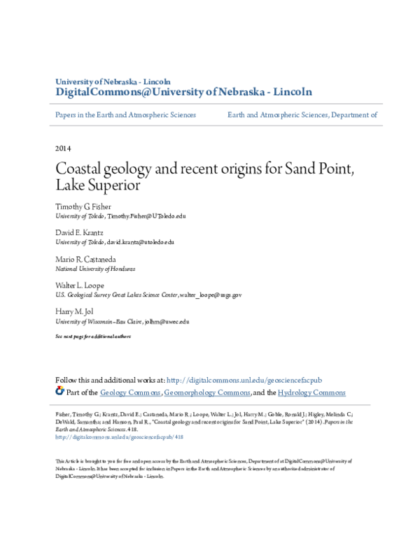 (PDF) Coastal geology and recent origins for Sand Point, Lake Superior