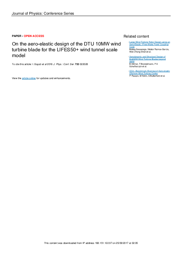 (PDF) On the aero-elastic design of the DTU 10MW wind turbine blade for ...