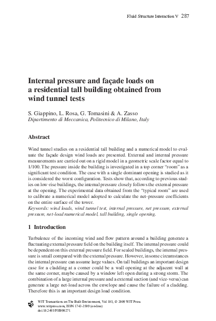 (PDF) Internal pressure and facade loads on a residential tall building ...