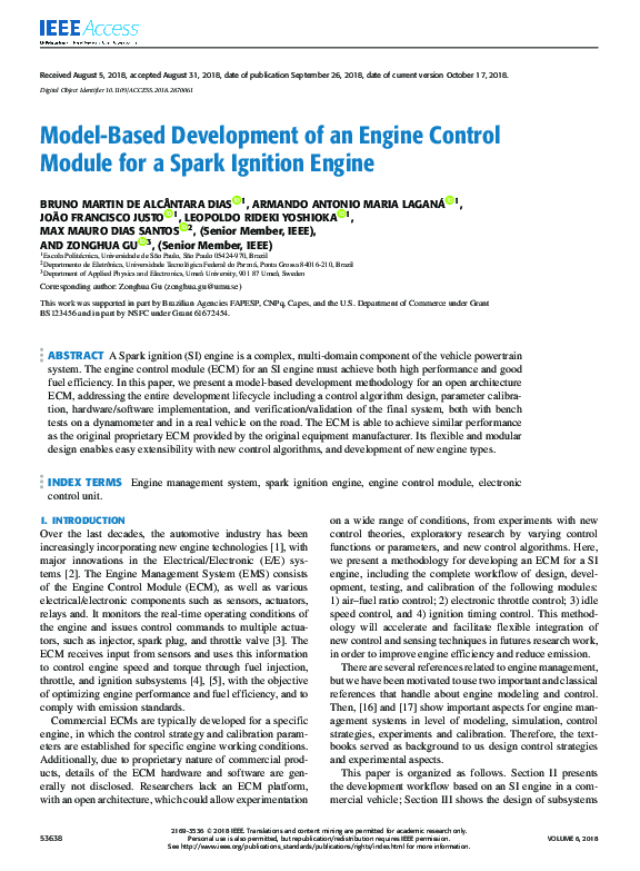 Pdf Model Based Development Of An Engine Control Module For A Spark Ignition Engine