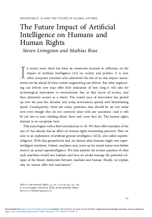 (PDF) The Future Impact of Artificial Intelligence on Humans and Human ...
