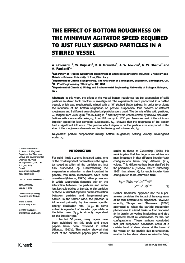 (PDF) The Effect of Bottom Roughness on the Minimum Agitator Speed ...