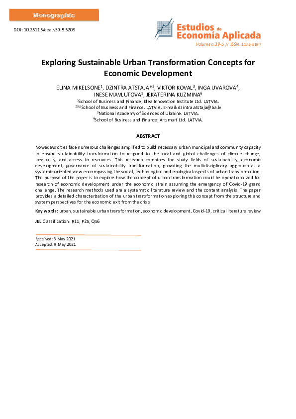 (PDF) Exploring Sustainable Urban Transformation Concepts for Economic ...