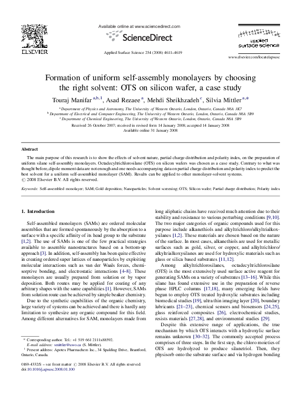 (PDF) Formation of uniform self-assembly monolayers by choosing the ...
