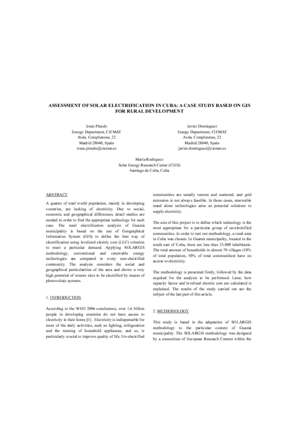 (PDF) Assessment of Solar Electrification in Cuba: A Case Study Based ...